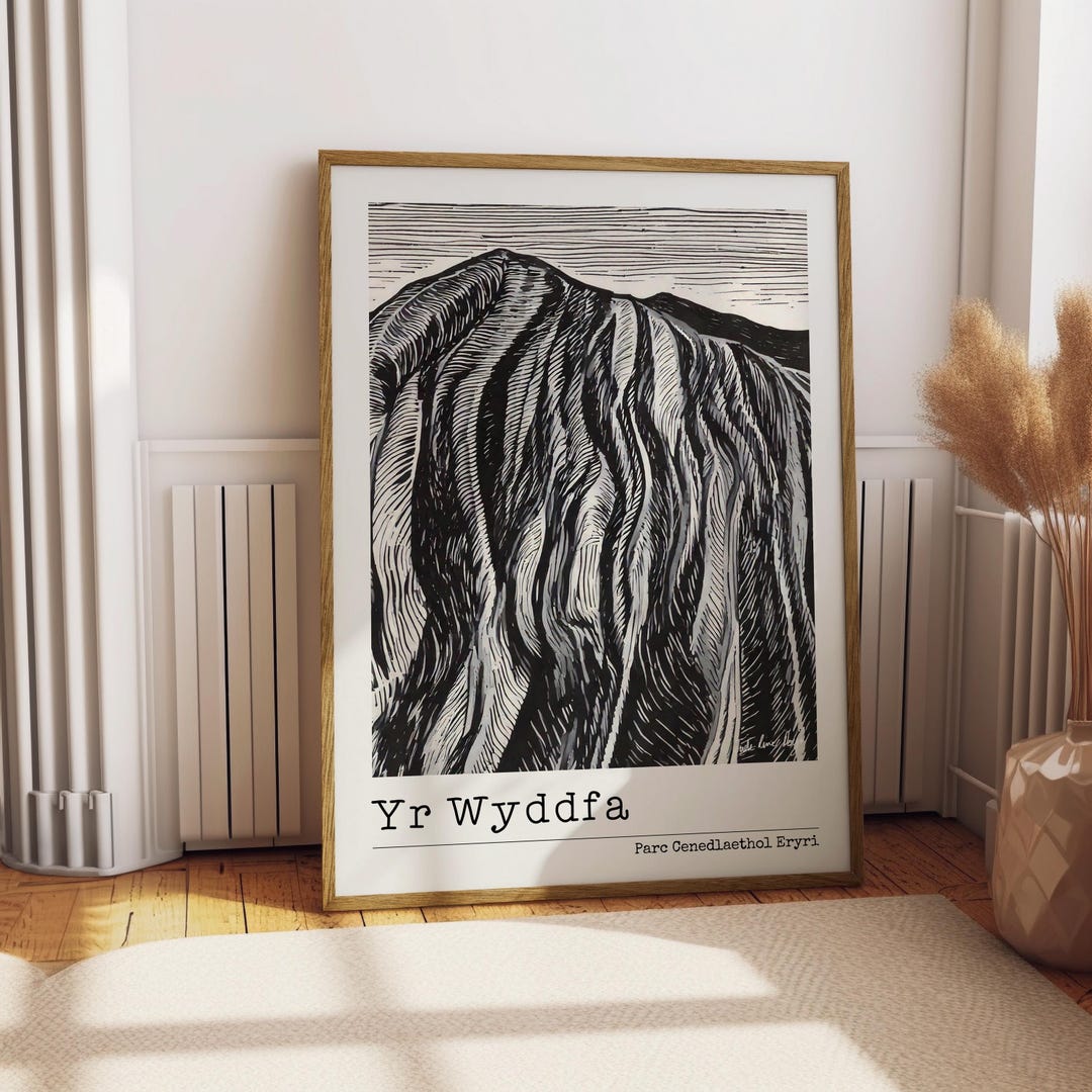 Yr Wyddfa Lino Print: Snowdonia Mountain Art, Minimalist Hiking Gift ...