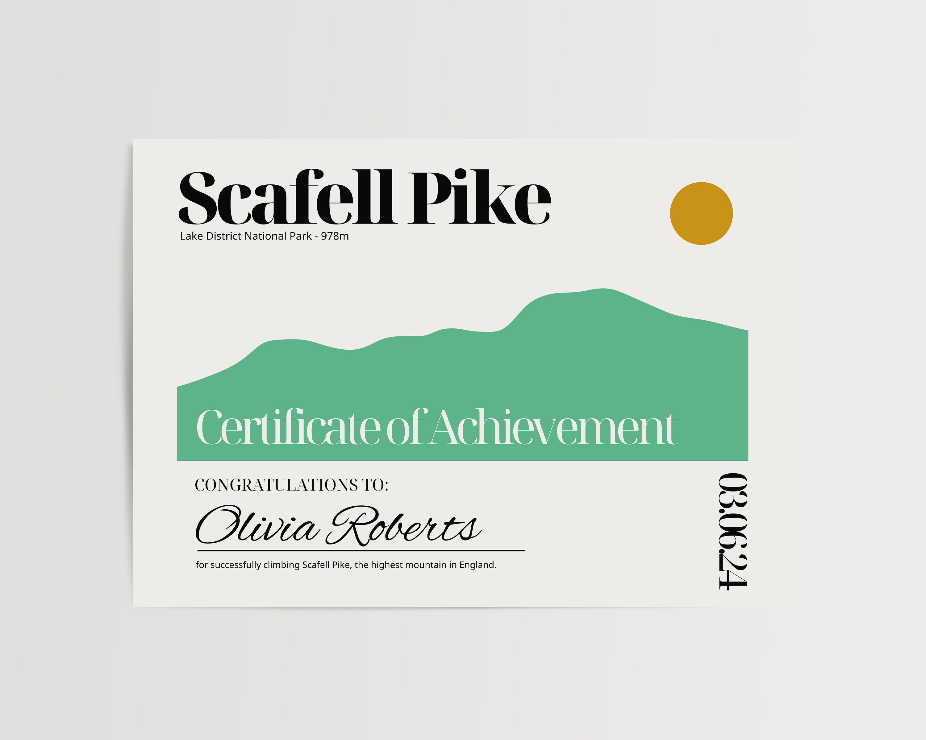Personalized Scafell Pike Hiking Certificate - Lake District Print ...