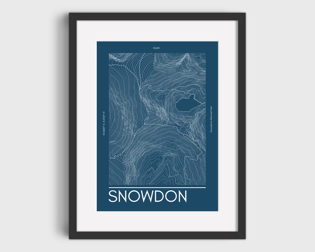 Snowdonia Print Map Art Mountain Contour Print Snowdon Pick Your Colour ...