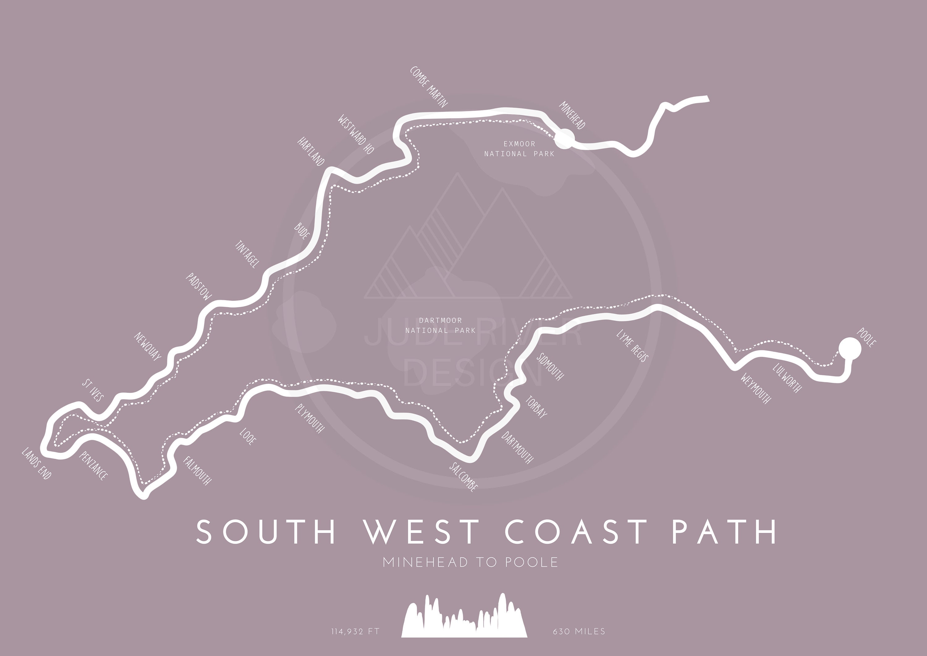 South West Coast Path Print South West Coastal Path Map Art - Etsy