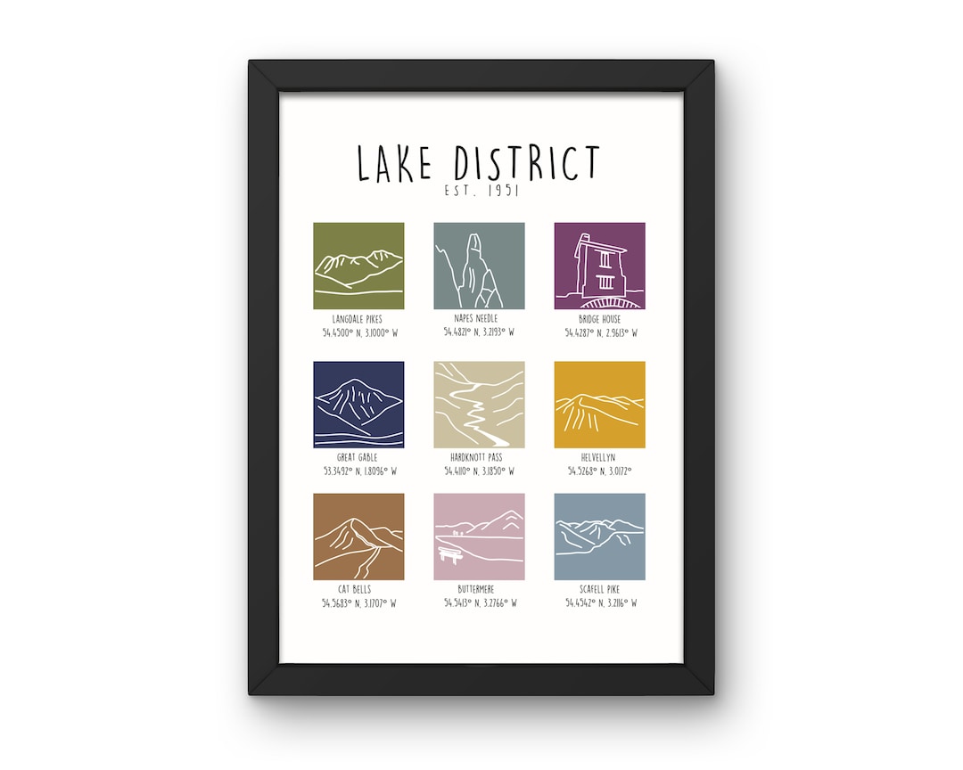 Lake District Print Lake District Landmarks Minimalist Line Art Cumbria ...