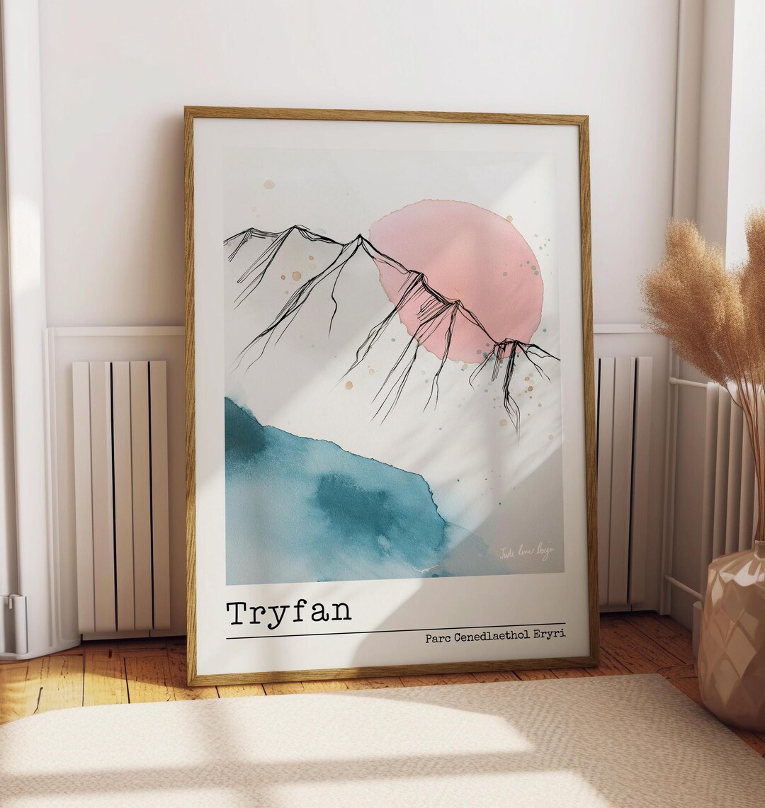 Tryfan Mountain Line Art Print: Minimalist Pastel Watercolor - Etsy
