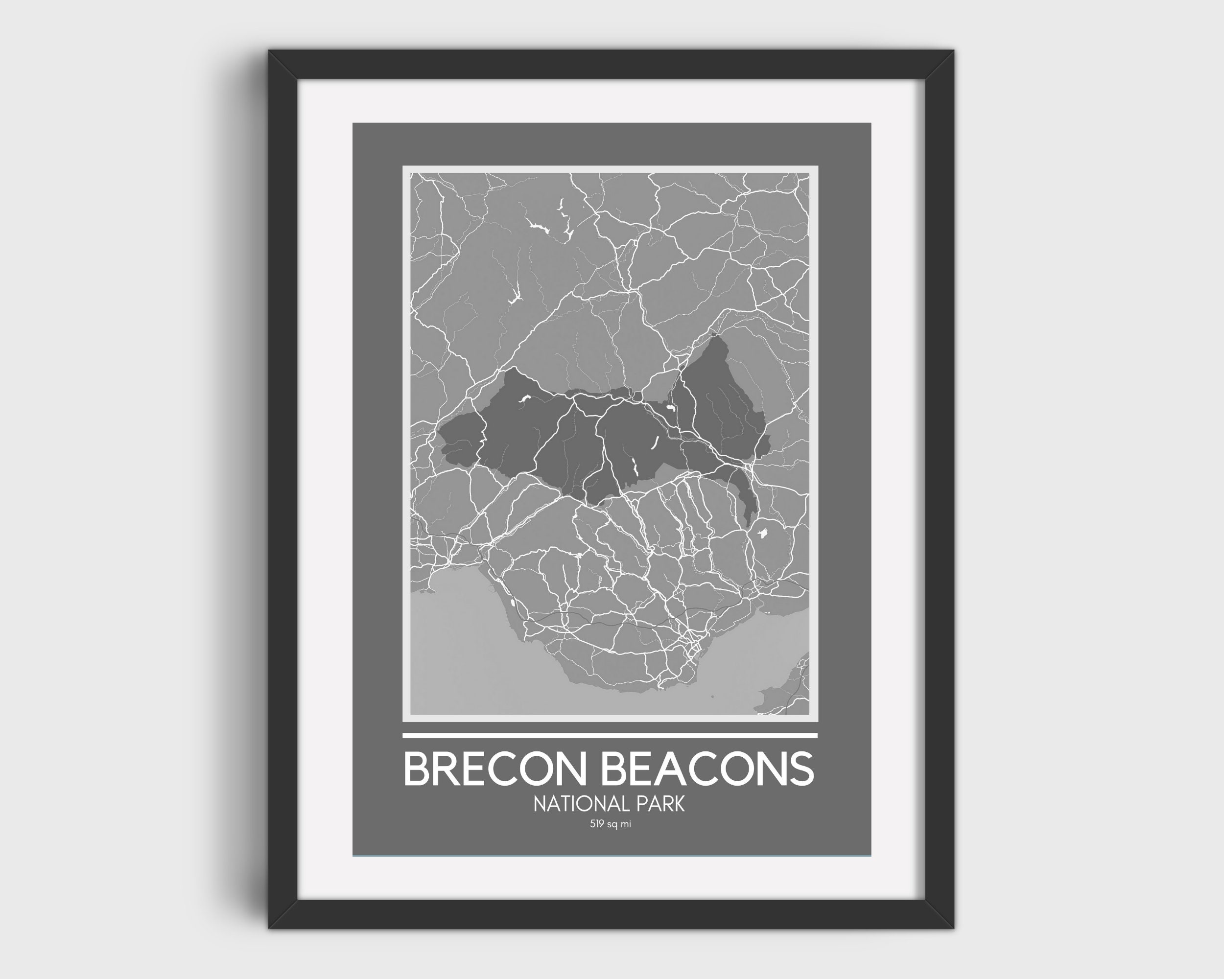 Brecon Beacons Map Print National Park Map Print Brecon - Etsy