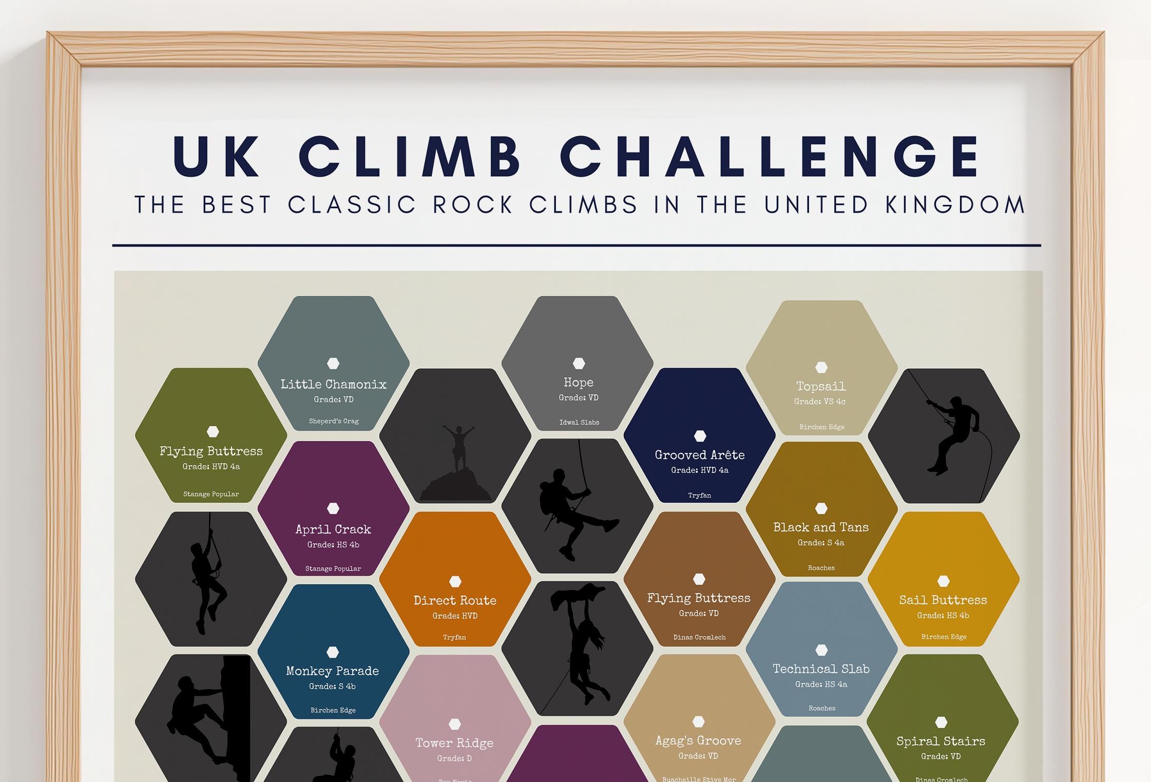 UK Climbing Challenge: Geometric Rock Climbing Print, Tick-off Wall Art ...