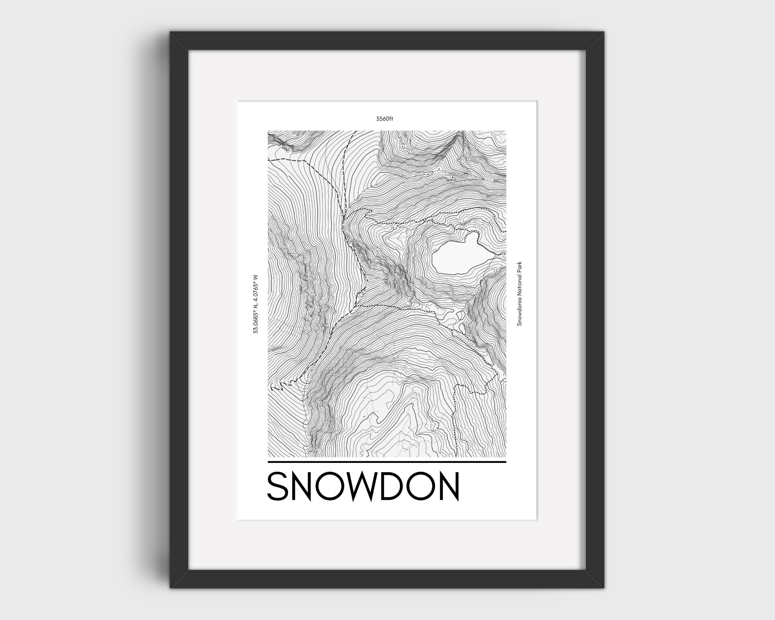 Snowdonia Print Map Art Mountain Contour Print Snowdon | Etsy