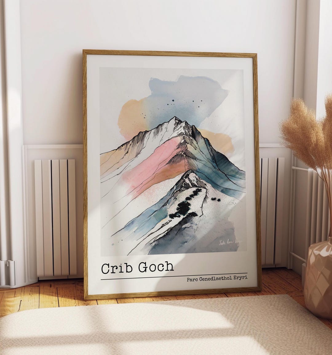 Crib Goch Sketch Print: Snowdonia Mountain Wall Art, Pastel Watercolour ...