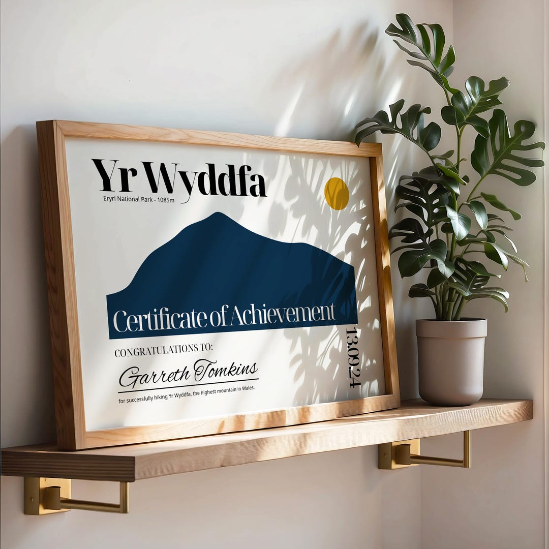Yr Wyddfa Snowdon Certificate: Wales Mountain Hike Art Print (digital ...