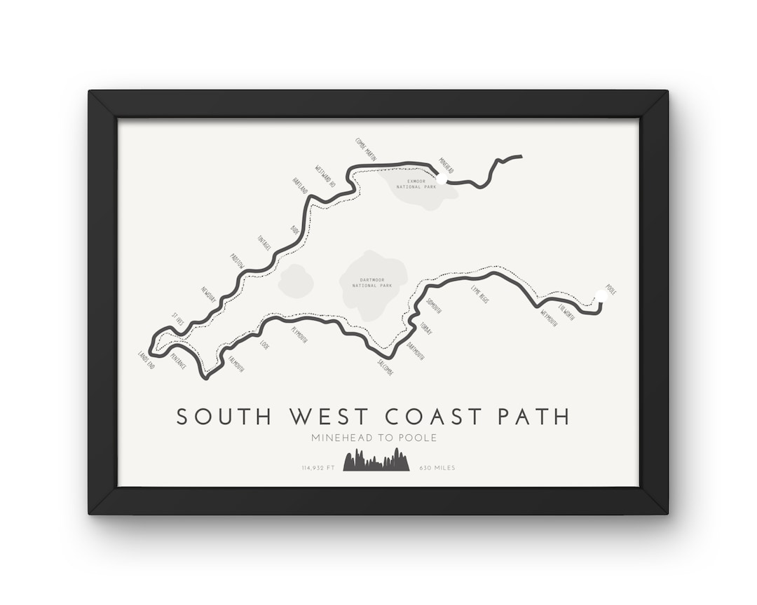 South West Coast Path Print South West Coastal Path Map Art Minimalist Map Print Cornwall
