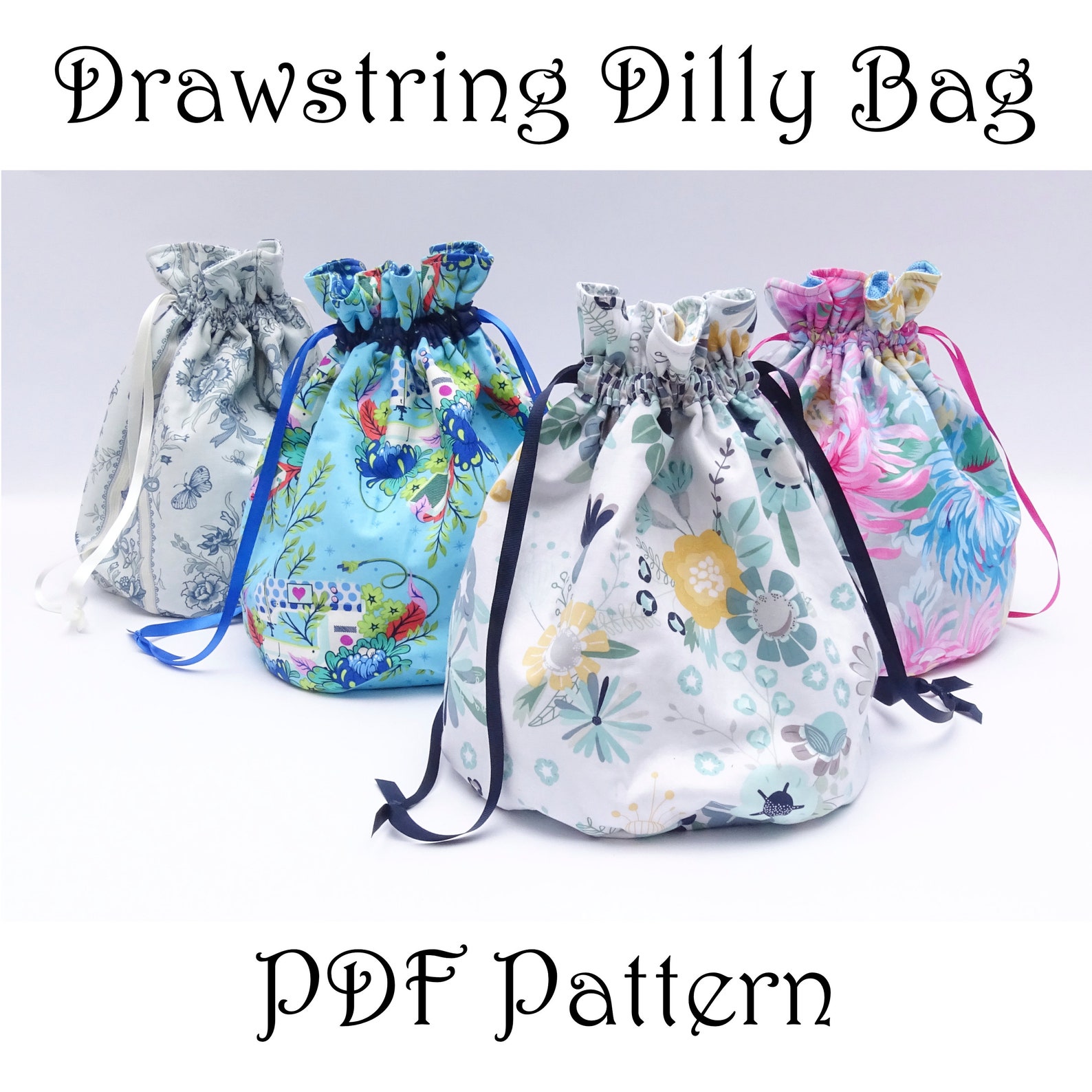 Drawstring Dilly Bag PDF Pattern With Six Internal Pockets; Drawstring ...