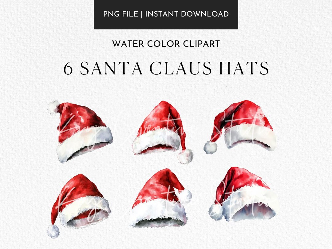 Watercolor Santa Hats Clipart, Christmas Clipart, Red Christmas PNG ...