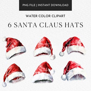 Watercolor Santa Hats Clipart, Christmas Clipart, Red Christmas PNG ...