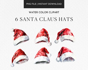 Watercolour Santa Hats Clipart, Christmas Clipart, Red Christmas PNG ...