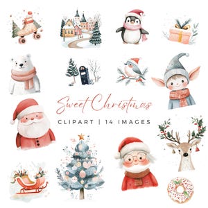 Watercolor Christmas Clipart, Santa Claus Clipart, Reindeer Clipart ...