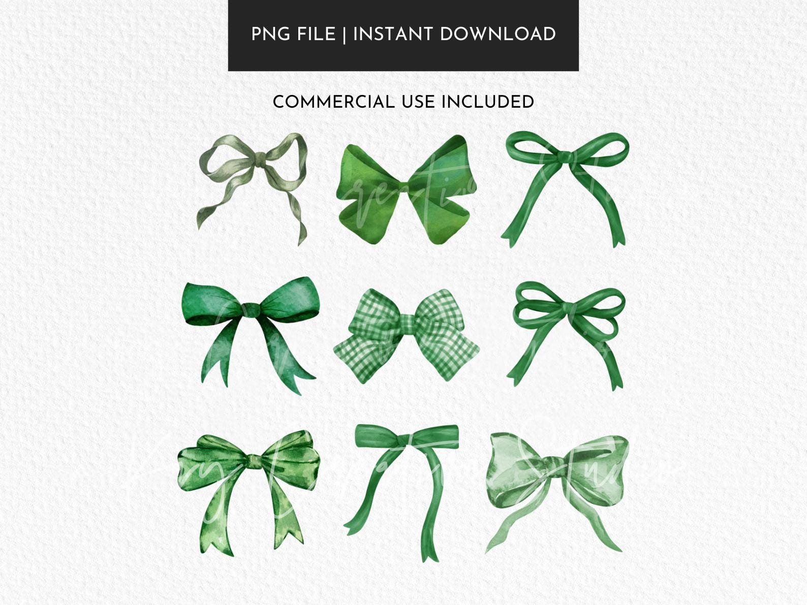 St Patricks Day Bow PNG, Green Bows Clipart, Watercolor Bows, Coquette ...