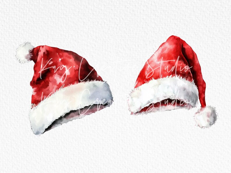 Watercolor Santa Hats Clipart, Christmas Clipart, Red Christmas PNG ...