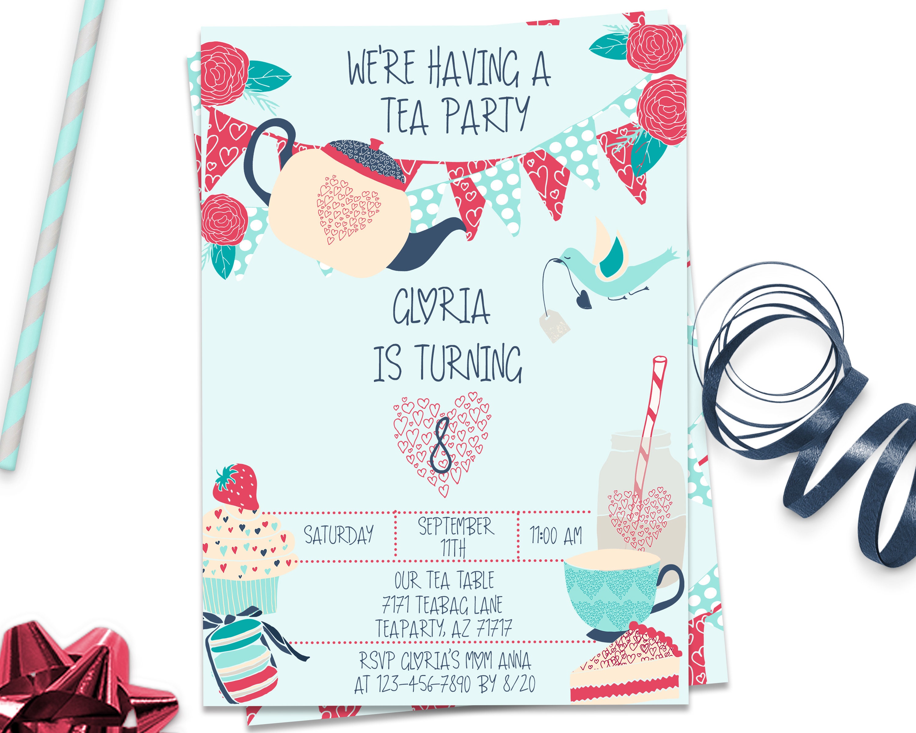 Tea Party Invites, Tea Party Invitations, ID130 - Etsy