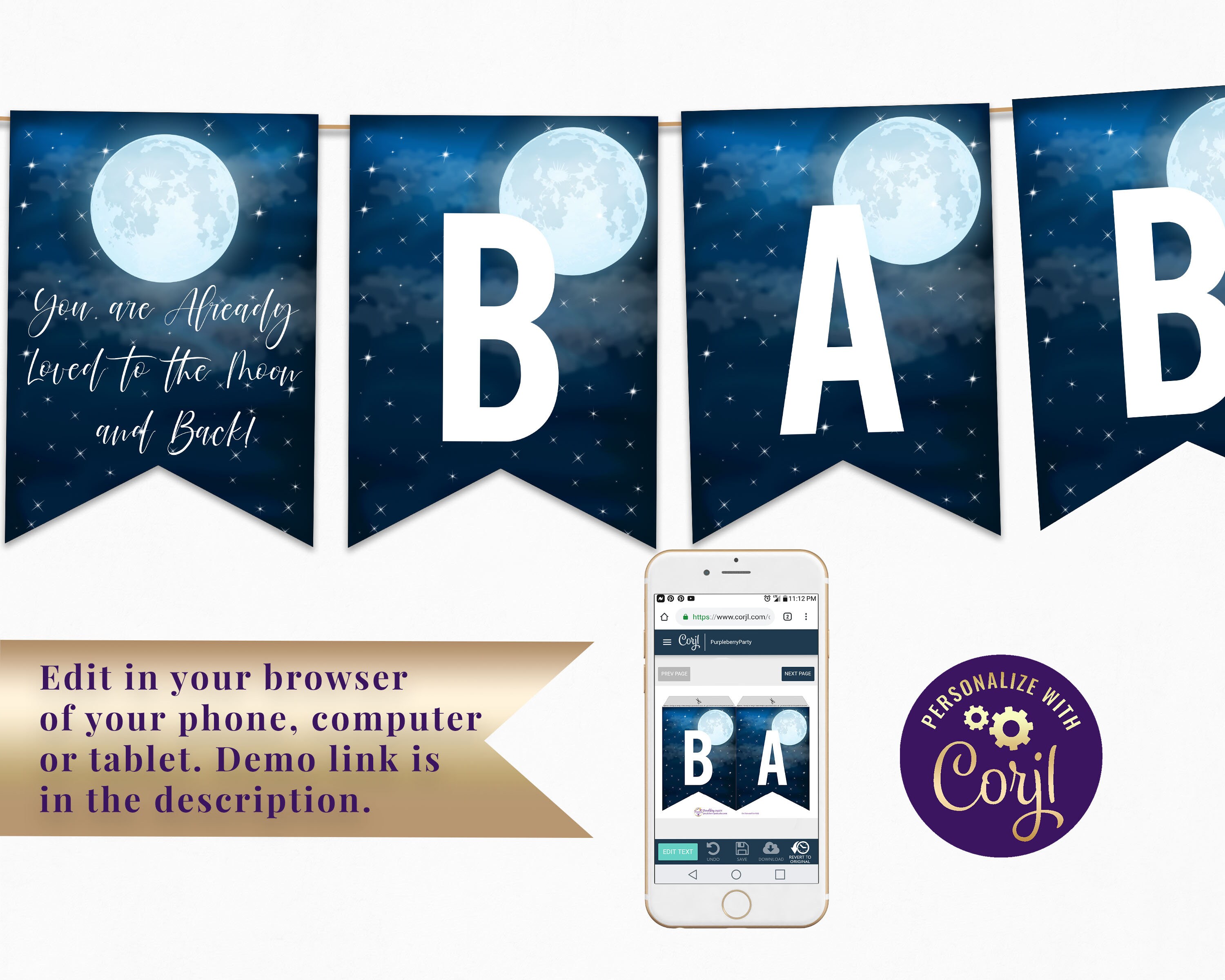 Moon and Stars Baby Shower Banner Over the Moon Space - Etsy