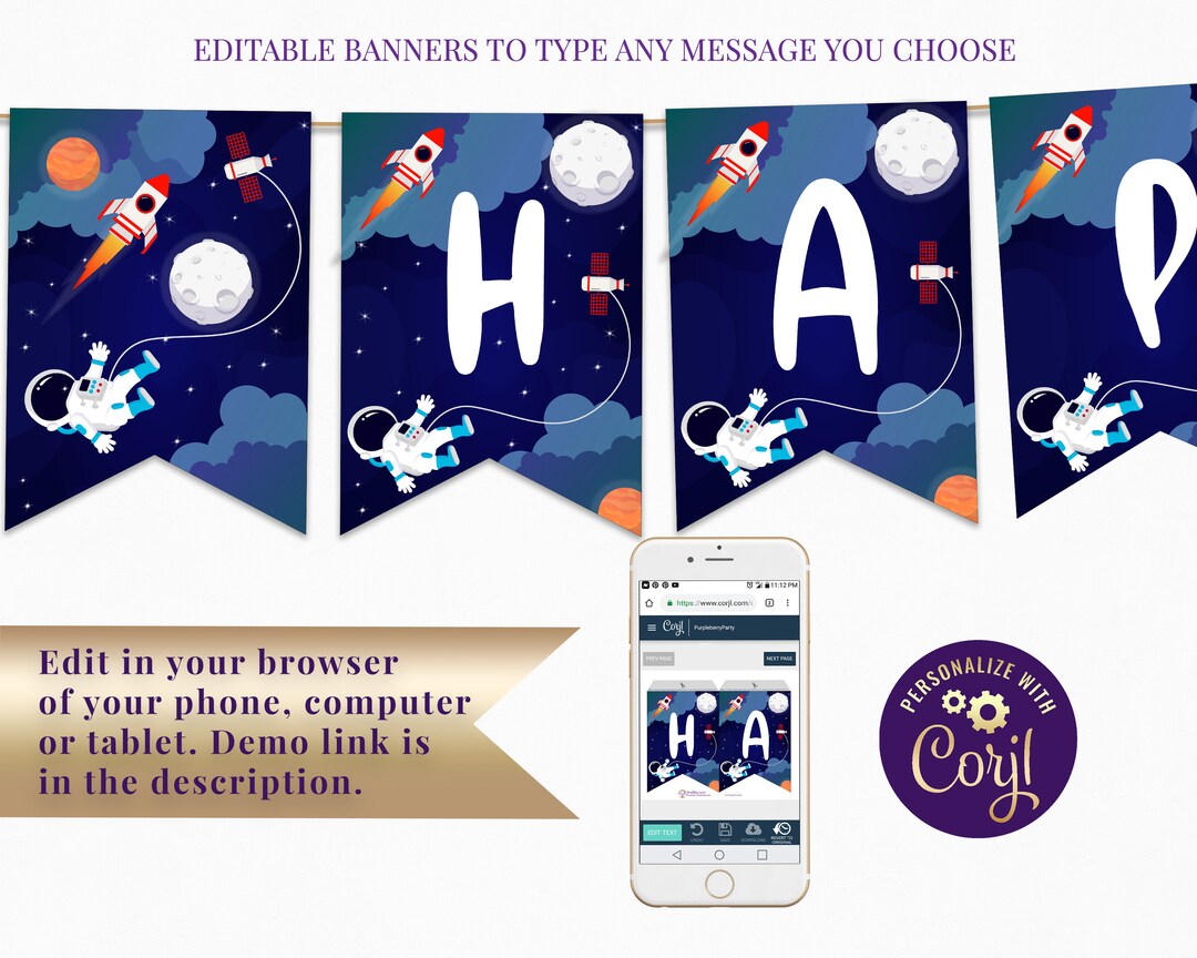Editable Outer Space Banner, Space Party Decor, Space Decorations ...