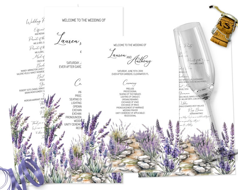 Lavender Wedding Program Template Editable Lavender Floral Garden ...