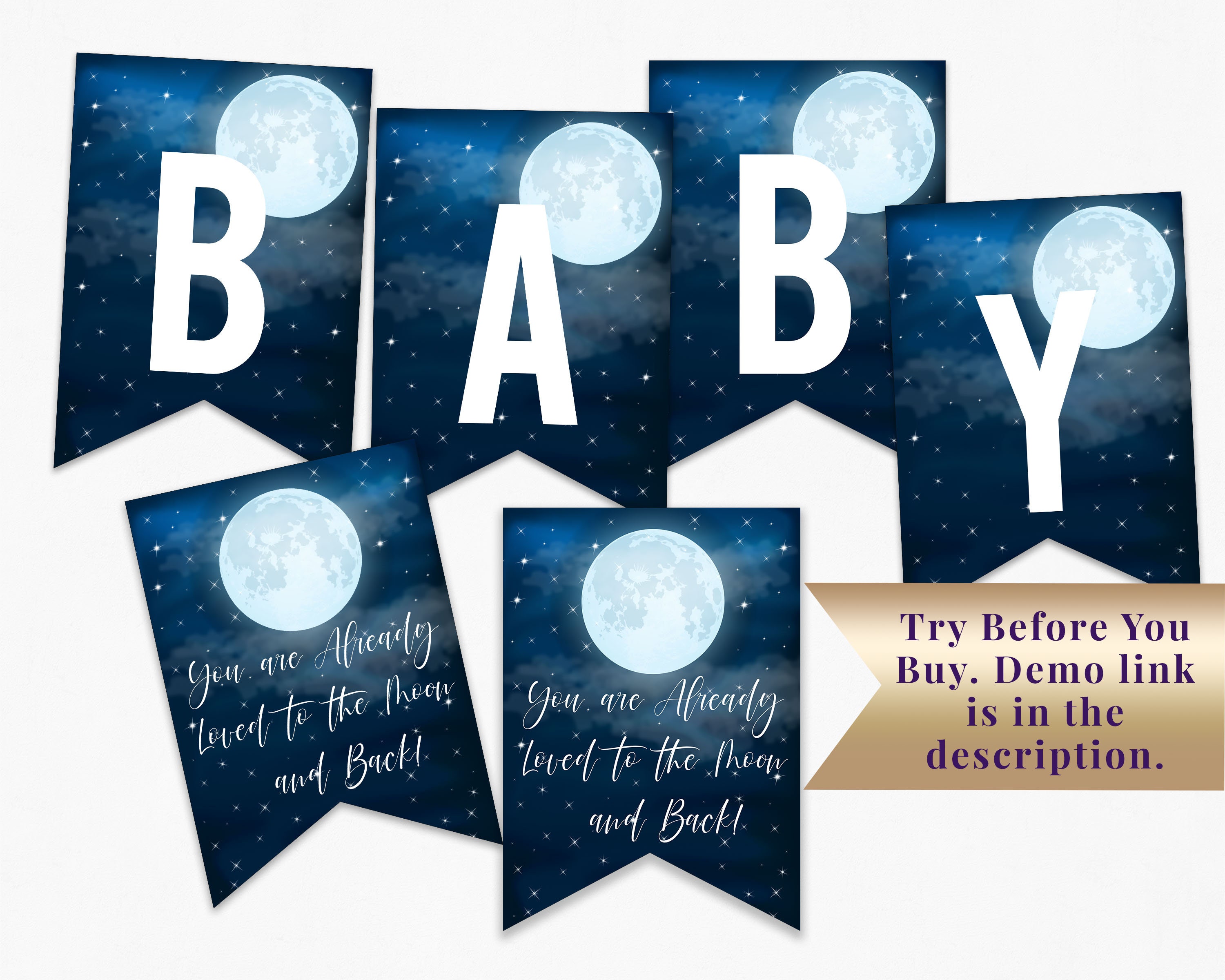 Moon and Stars Baby Shower Banner, Over the Moon, Space Themed, ID158 ...