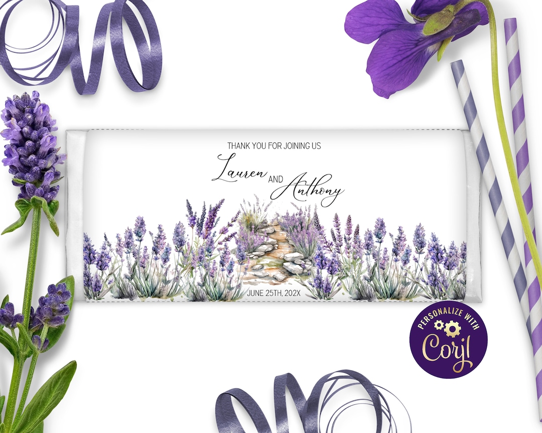 Editable Lavender Wedding Candy Bar Wrappers Chocolate Bar Party Decor ...