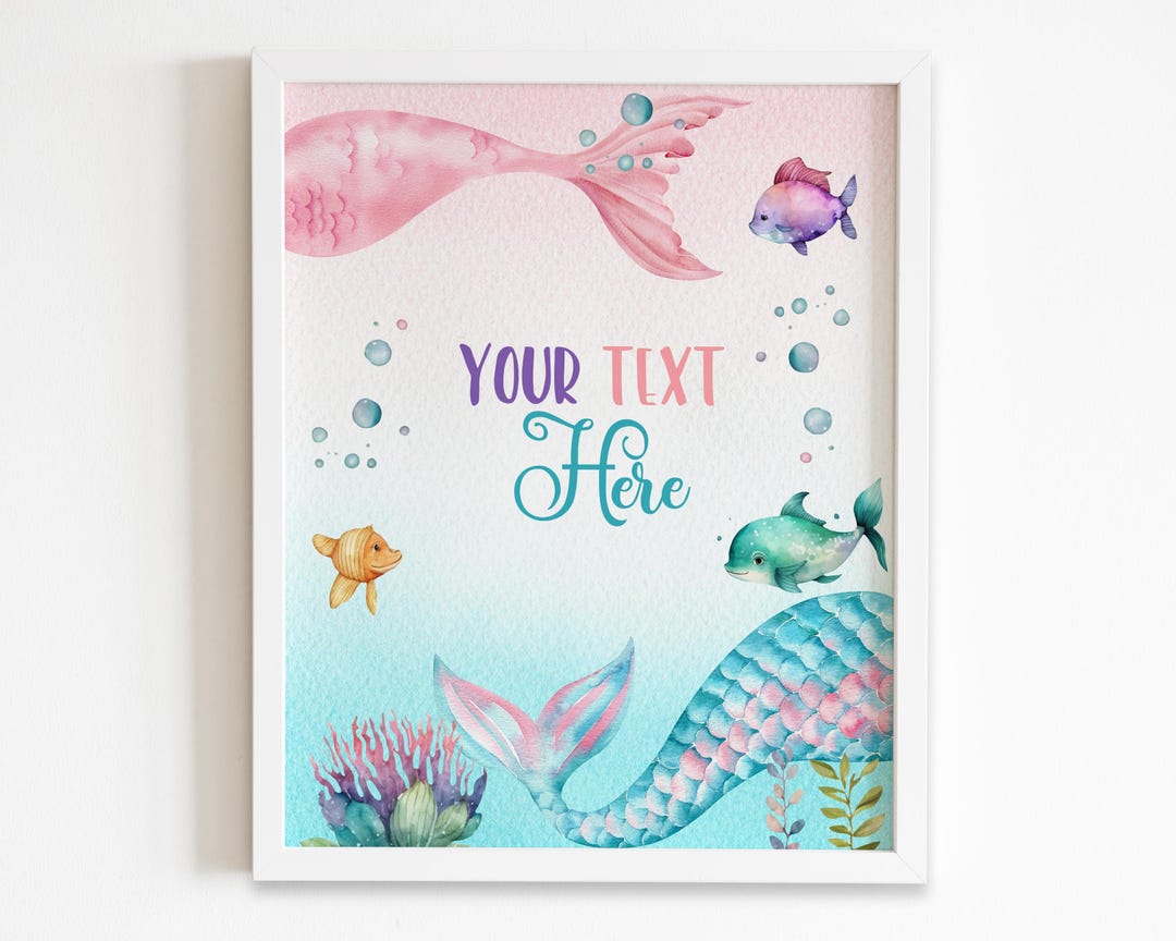 Editable Mermaid 8x10 Sign Mermaid Baby Shower Under the Sea Birthday ...