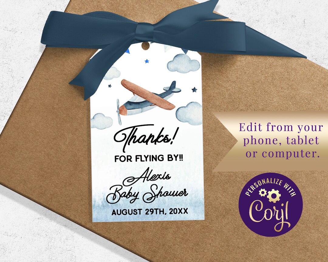 Editable Airplane Favor Tags Thank You Baby Shower Tags Aviation Decor ...