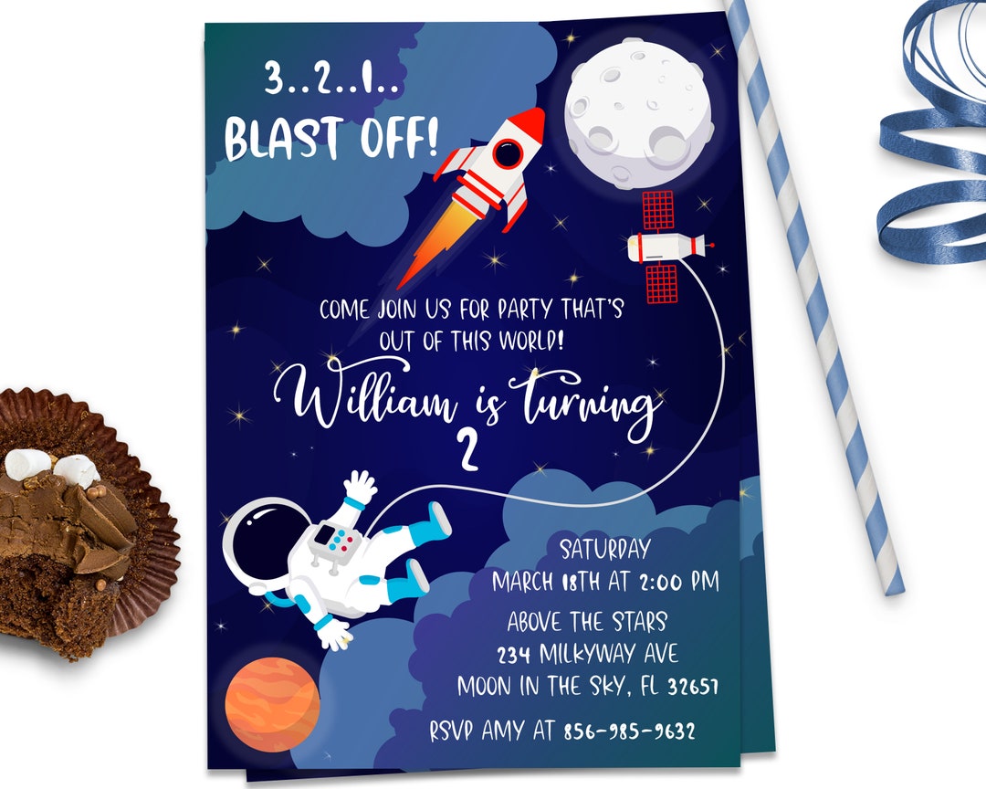 Editable Space Birthday Invitation Space Party Invite Astronaut Space ...
