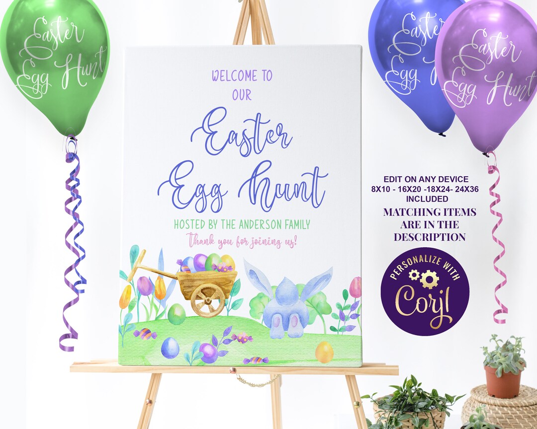 Easter Egg Hunt Welcome Sign Easter Yard Sign Printable Easter Egg Hunt ...