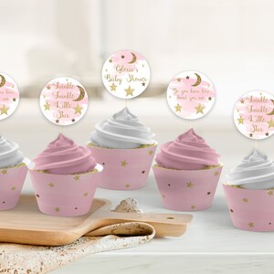 Twinkle Little Star Cupcake Toppers and Cupcake Wrappers Pink, Moon ...
