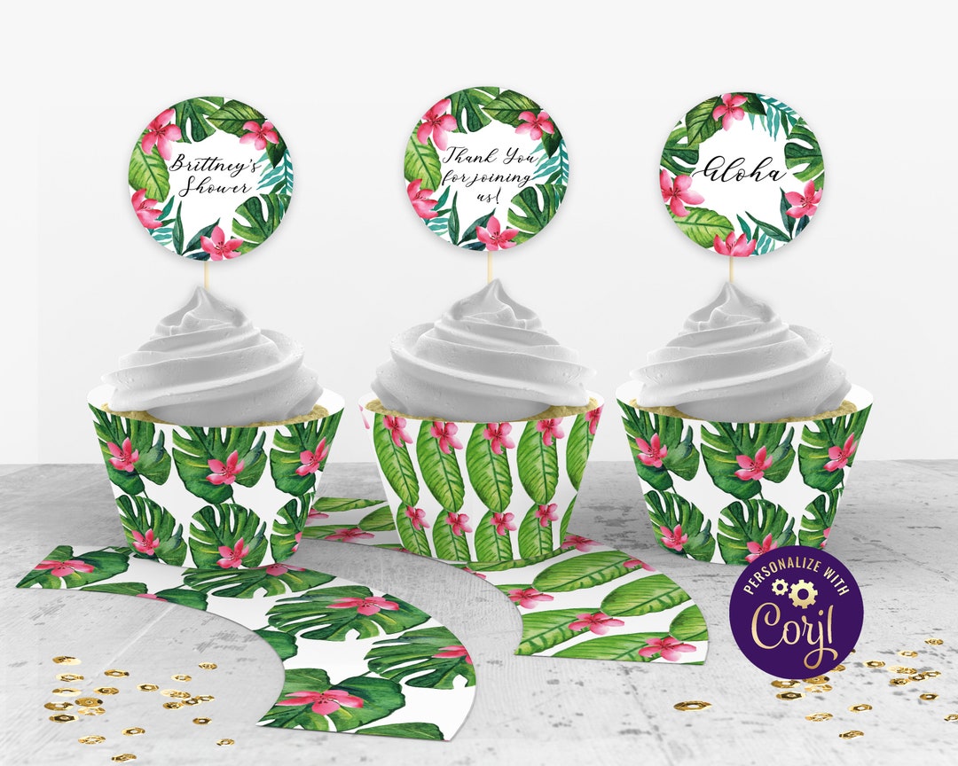 Tropical Baby Shower Cupcake Toppers Cupcake Wrappers Tropical Party ...