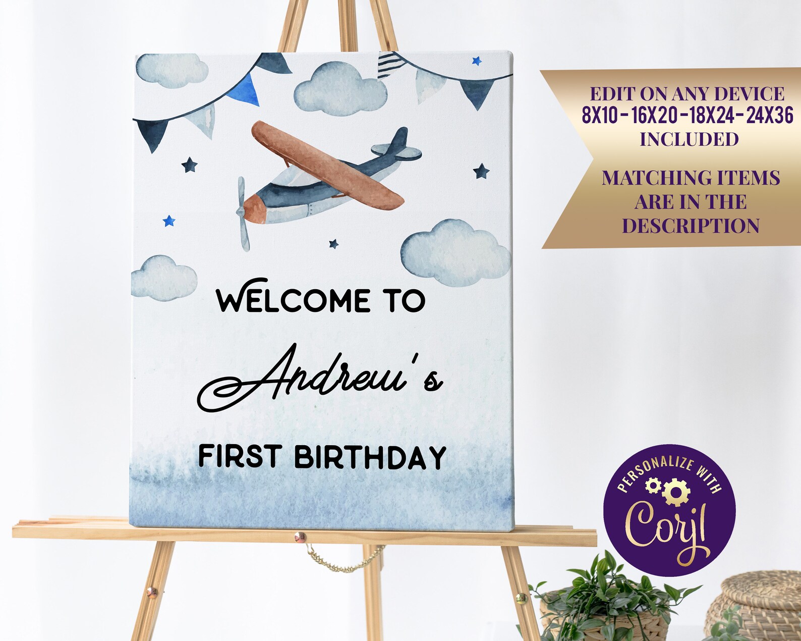 Editable Airplane Birthday Welcome Sign Airplane Party Decor Airplane ...