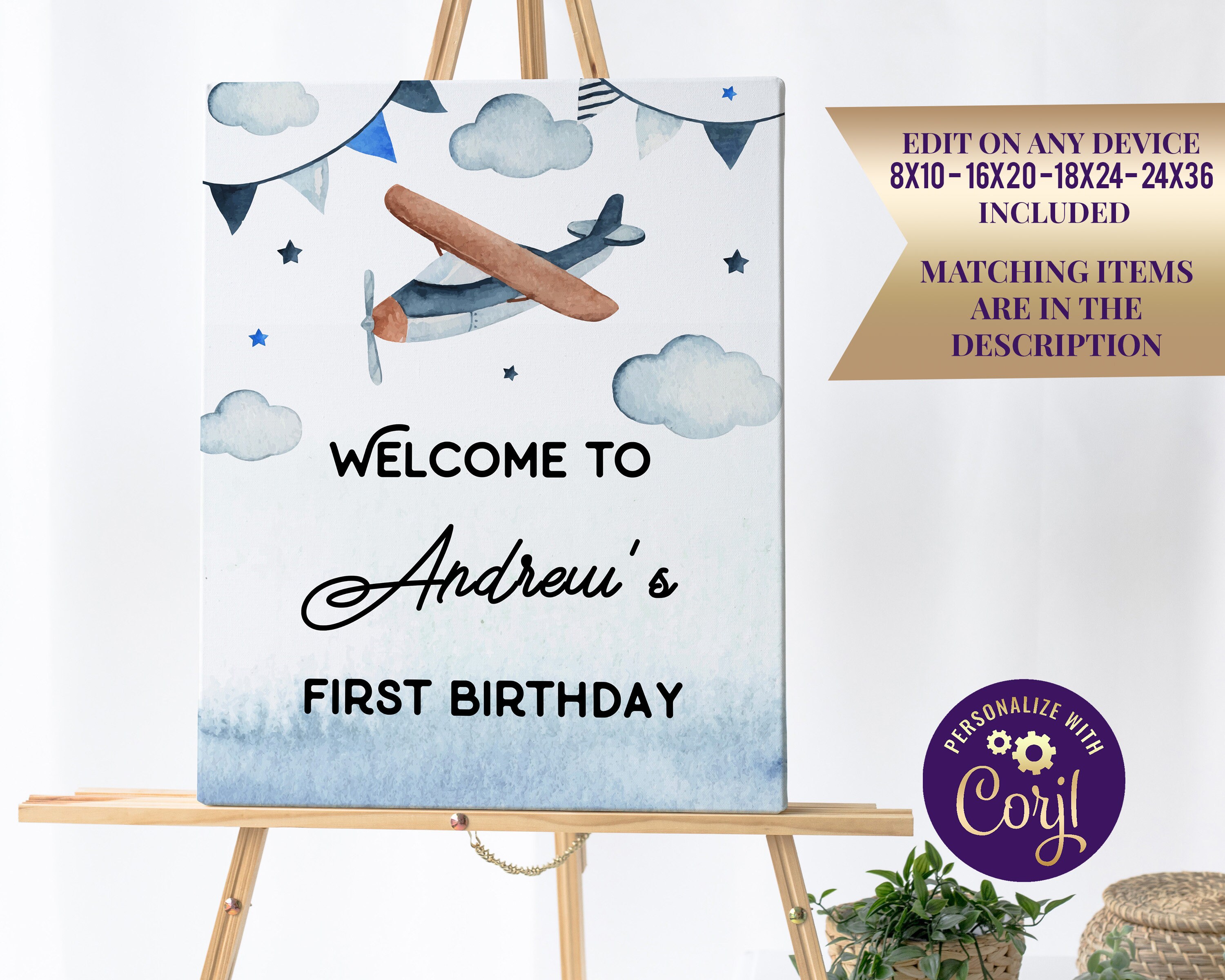 Editable Airplane Birthday Welcome Sign Airplane Party Decor | Etsy