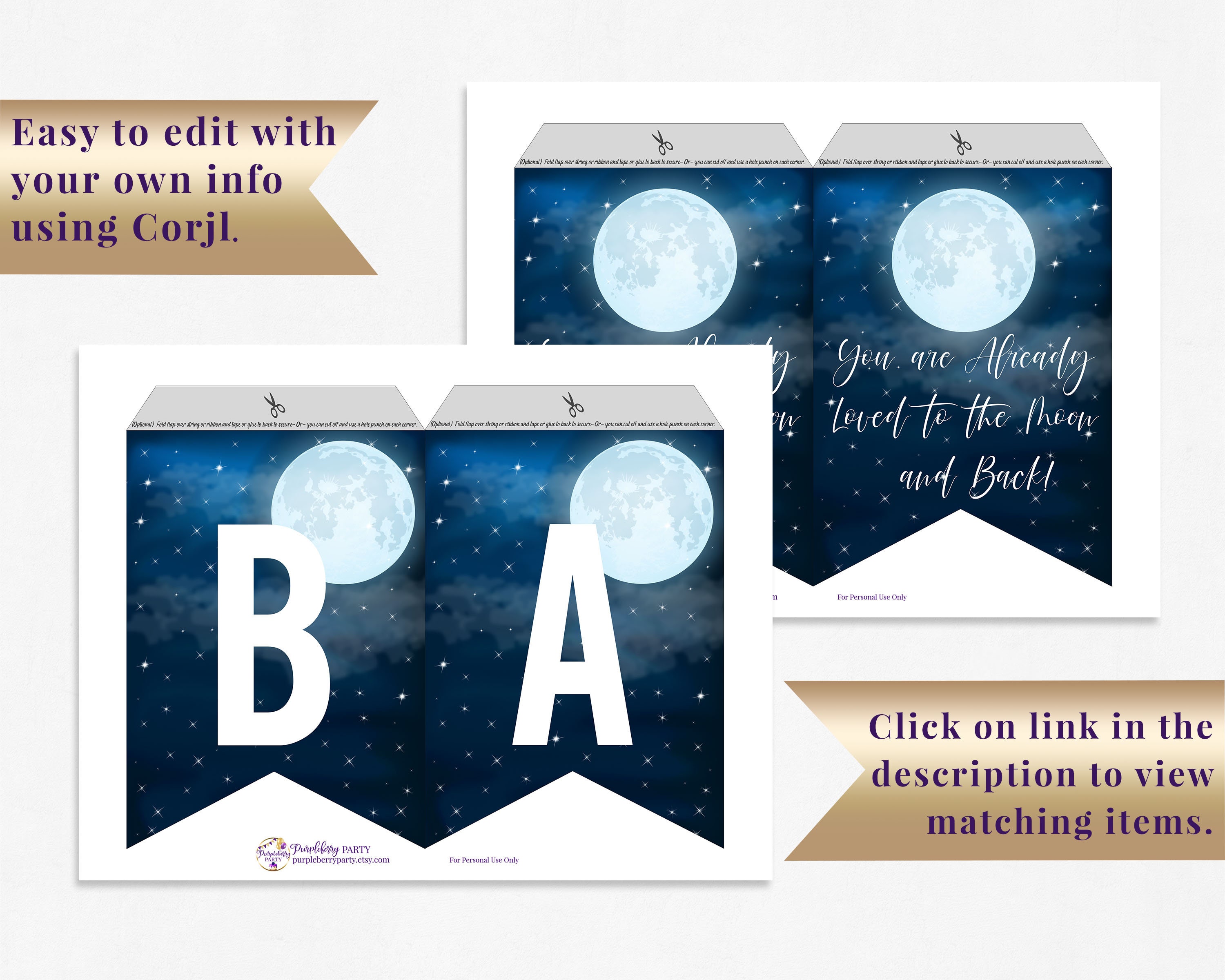 Moon and Stars Baby Shower Banner, Over the Moon, Space Themed, ID158 ...