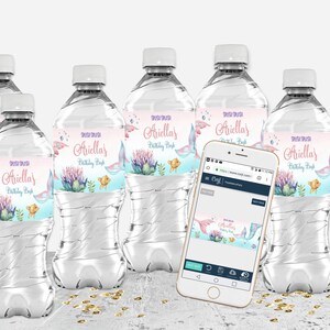 Editable Mermaid Bottled Water Labels Mermaid 1st Birthday Party 5th ...