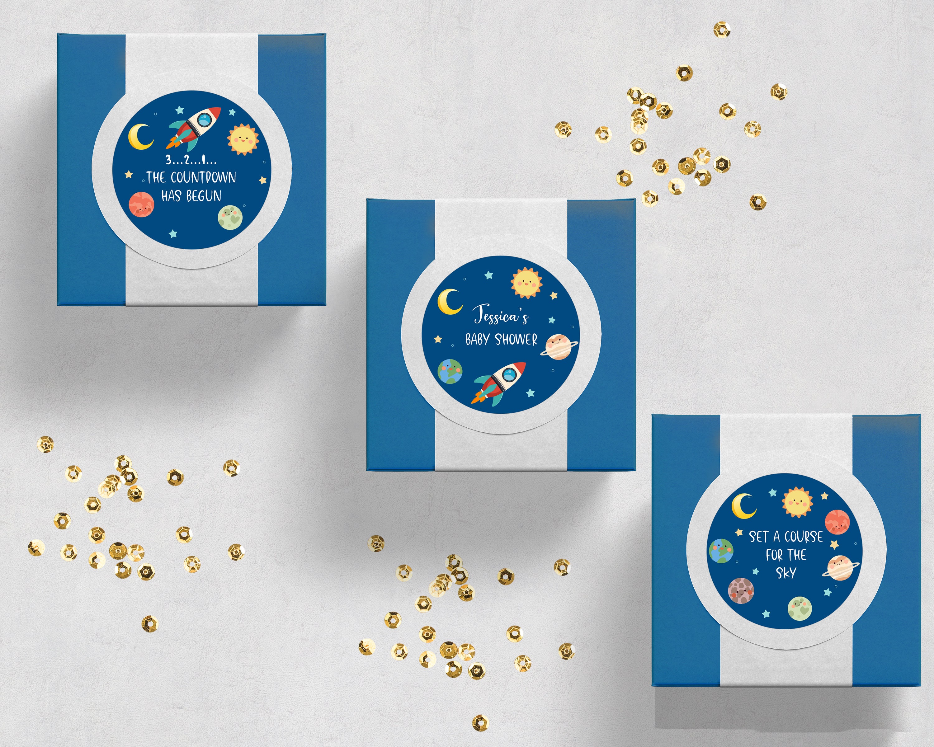 Space Baby Shower Cupcake Toppers Space Stickers Round Favor Tags ...