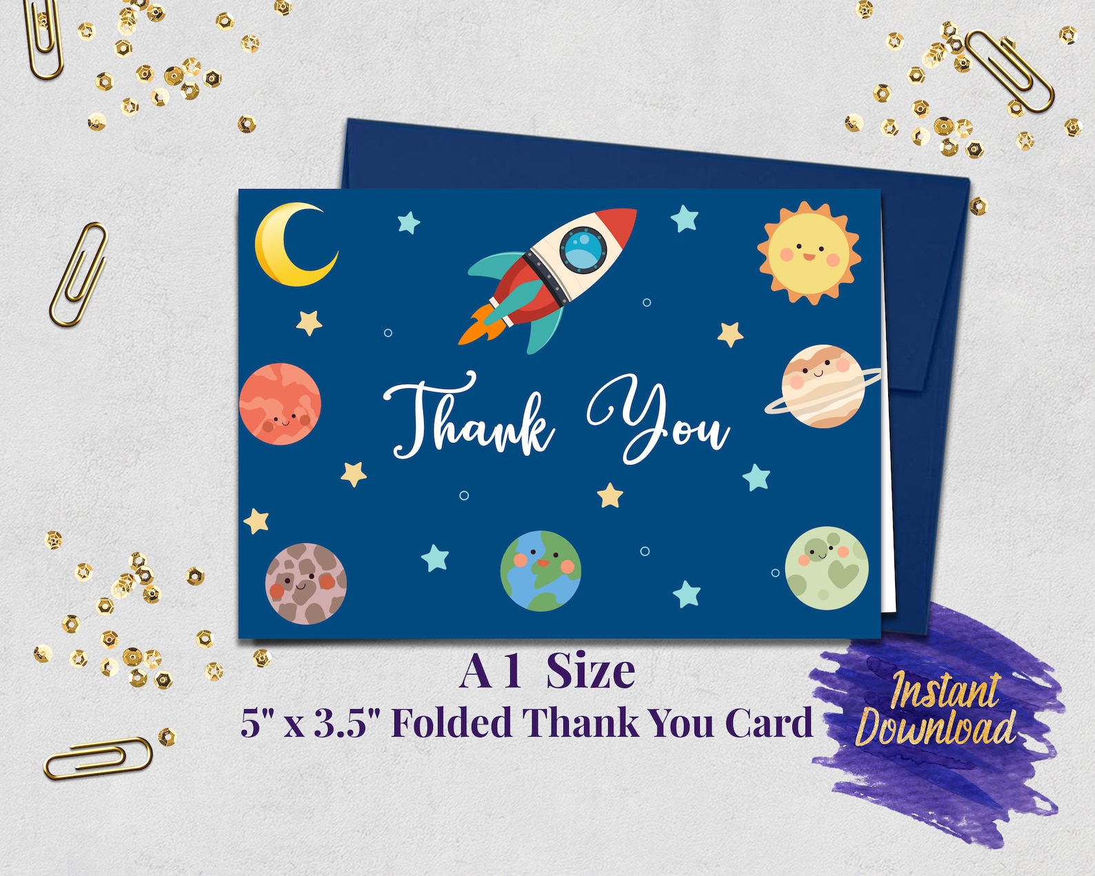 Space Themed Thank You Cards Baby Boy Shower Thank You Cards - Etsy