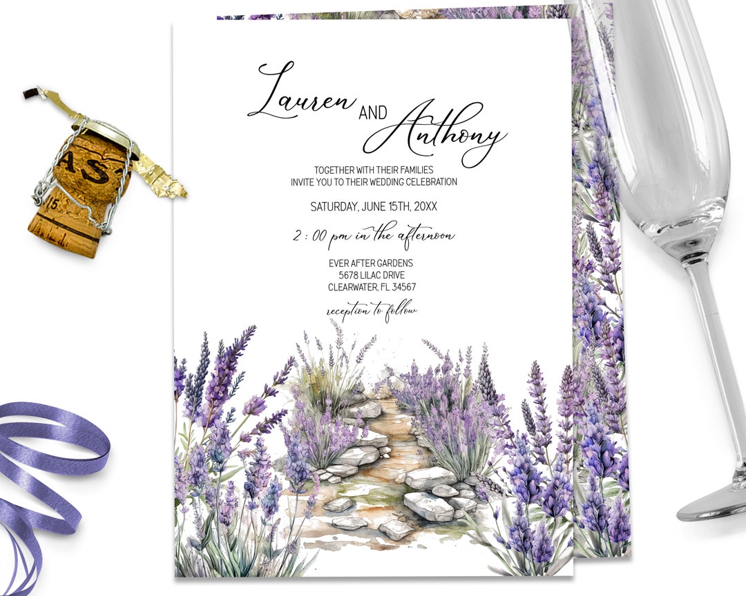 Lavender Wedding Invitations Lavender Floral Invitations Download ...