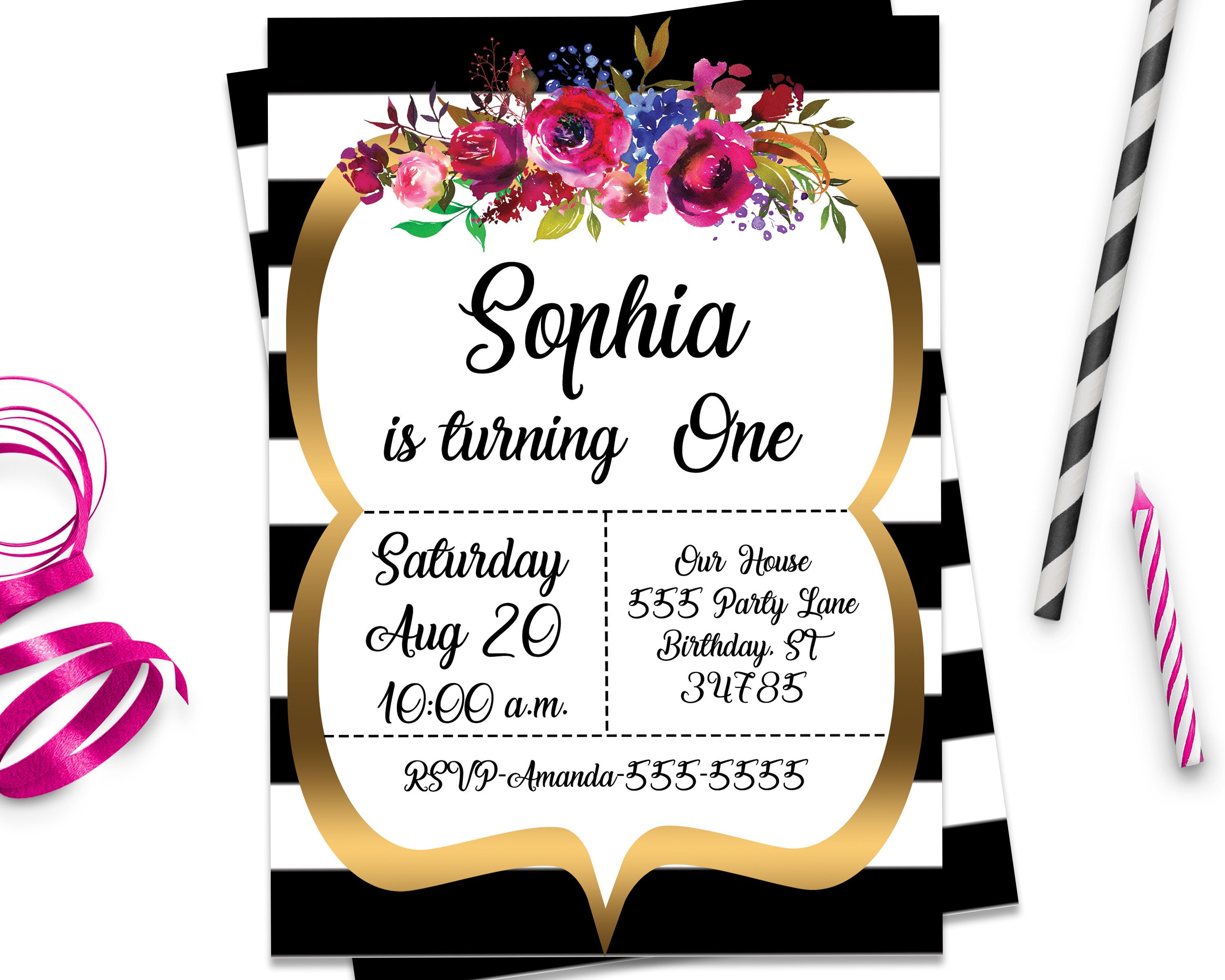 Black and White Striped Invitation Black and White Stripe | Etsy