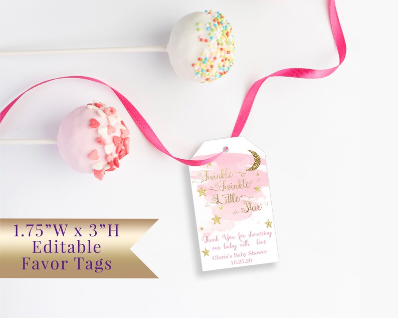 Twinkle Twinkle Little Star Favor Tags Girls, Editable Tags, Corjl ...