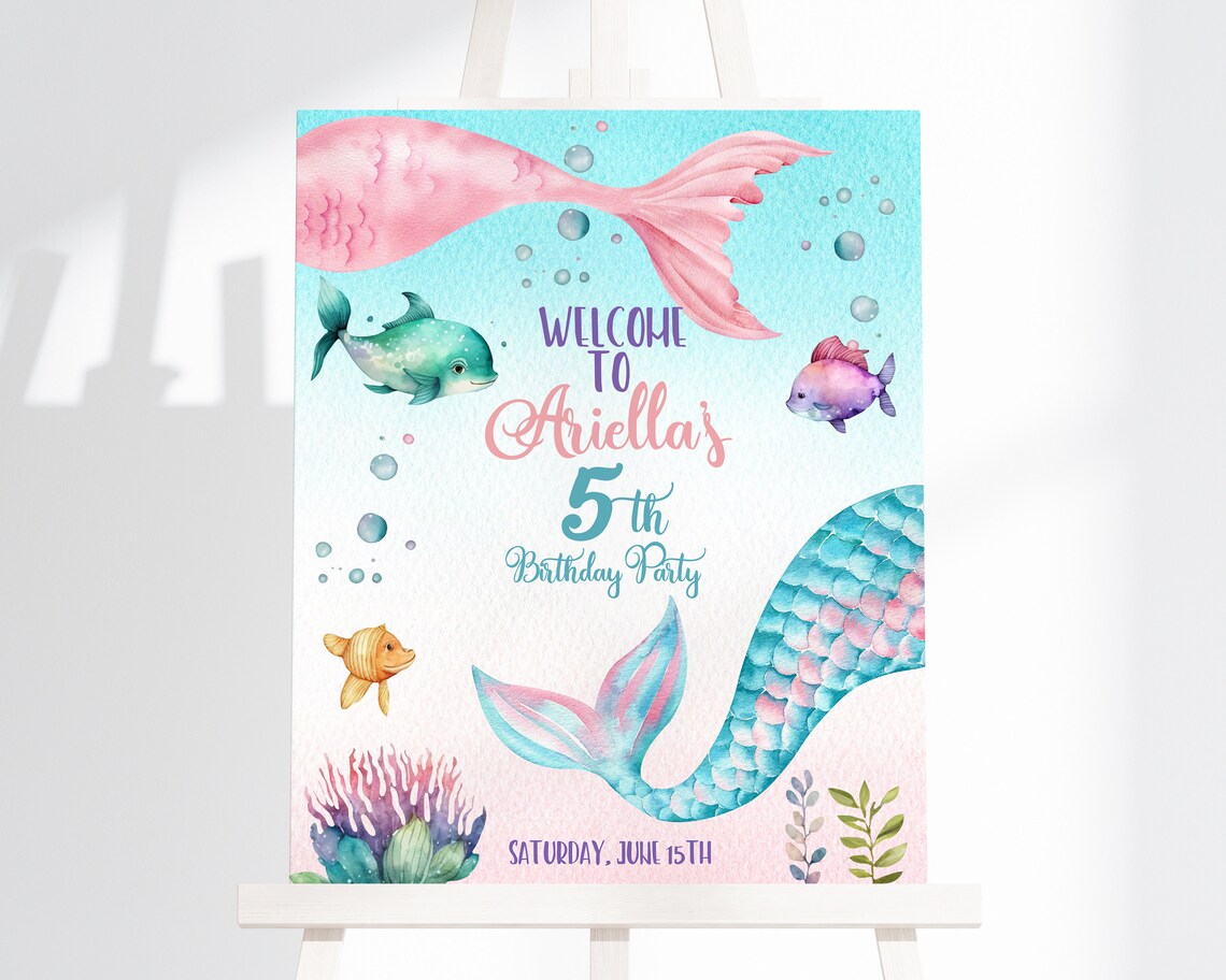 Editable Mermaid Birthday Welcome Sign Mermaid Birthday Party ...