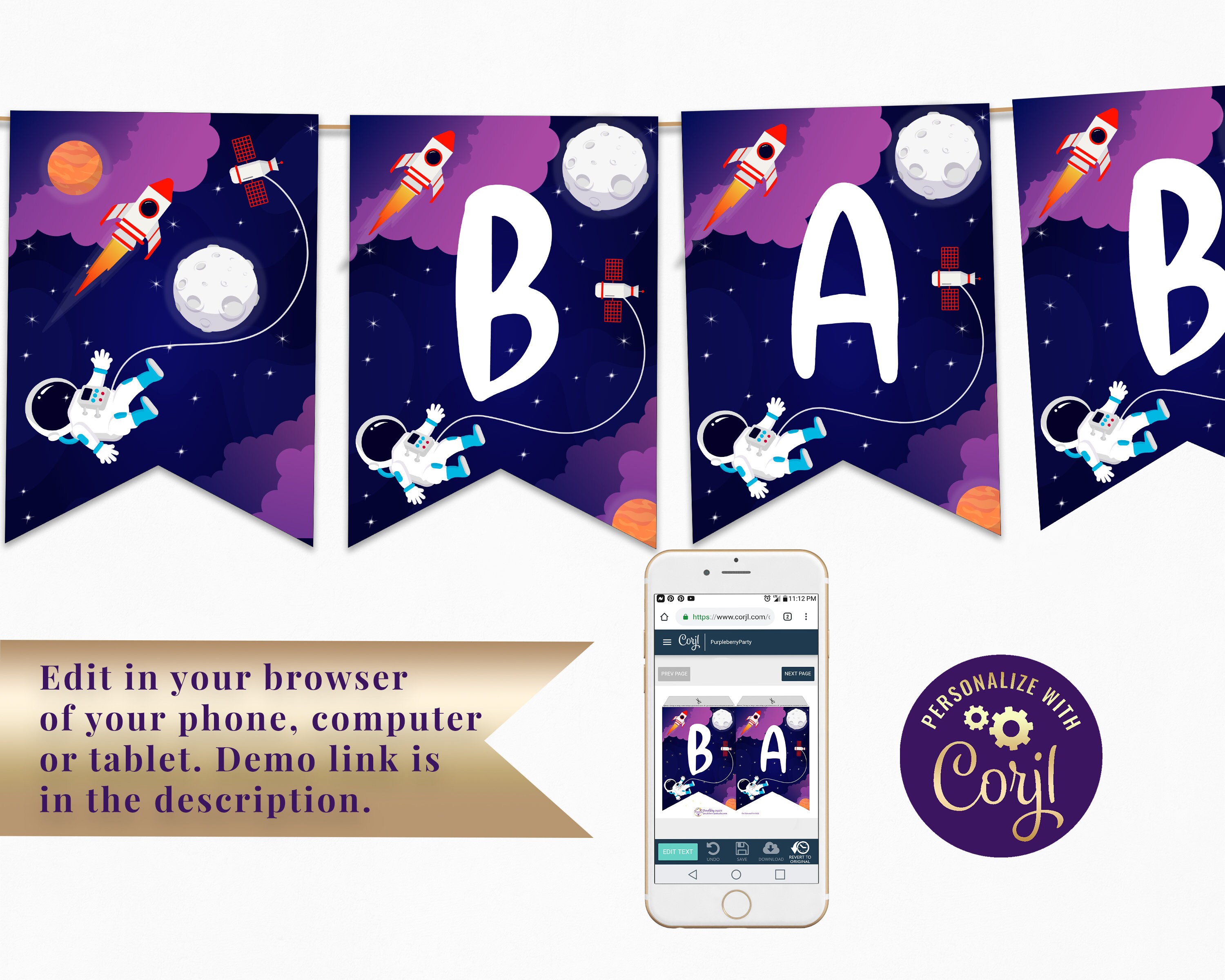 Editable Outer Space Banner, Astronaut Banner, Rocket Banner, ID159 - Etsy