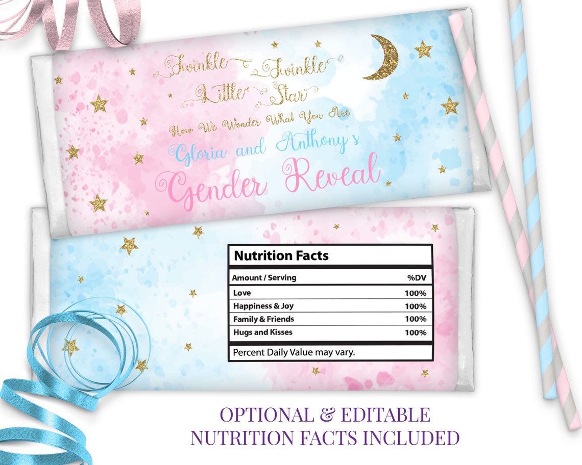 Gender Reveal Candy Bar Wrappers Twinkle Little Star Chocolate - Etsy