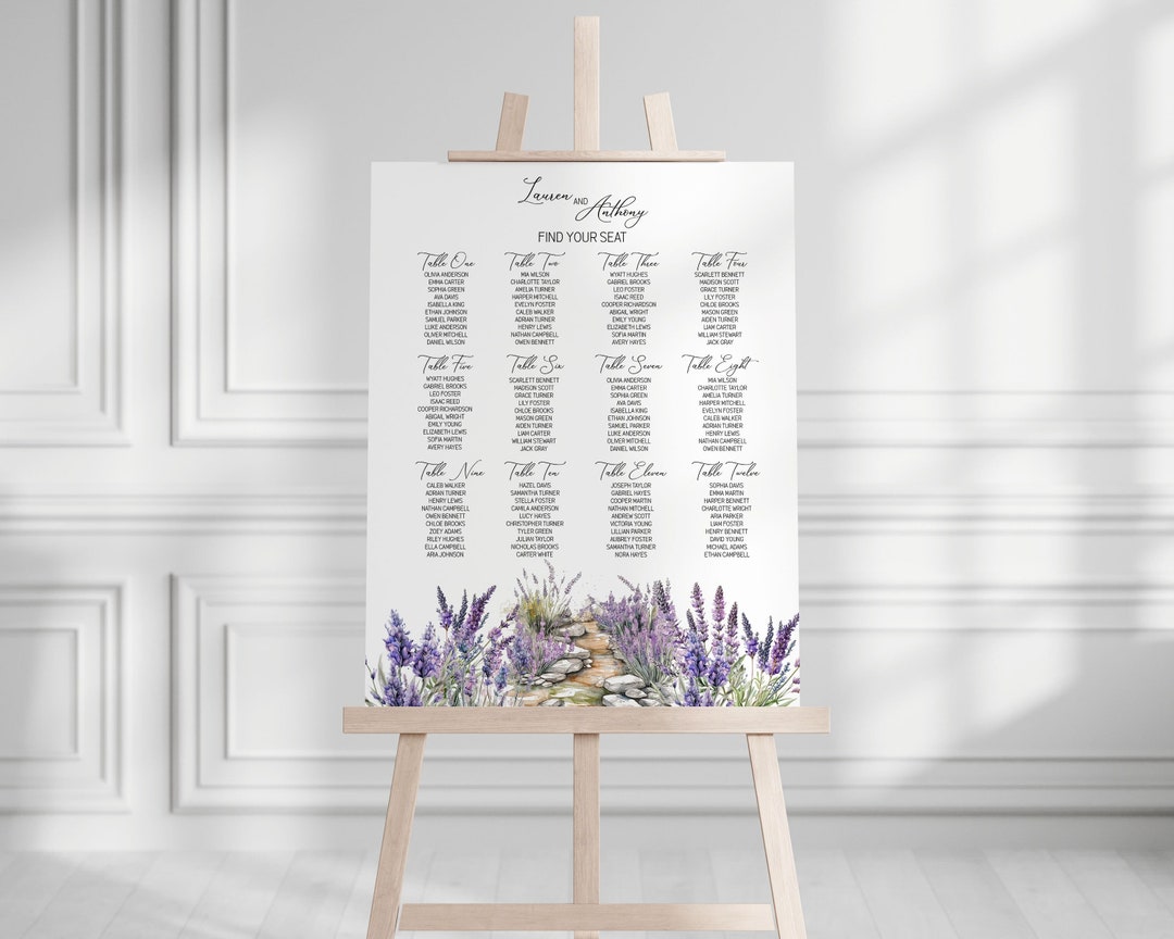 Lavender Wedding Seating Chart Template Lavender Floral Seating Chart ...
