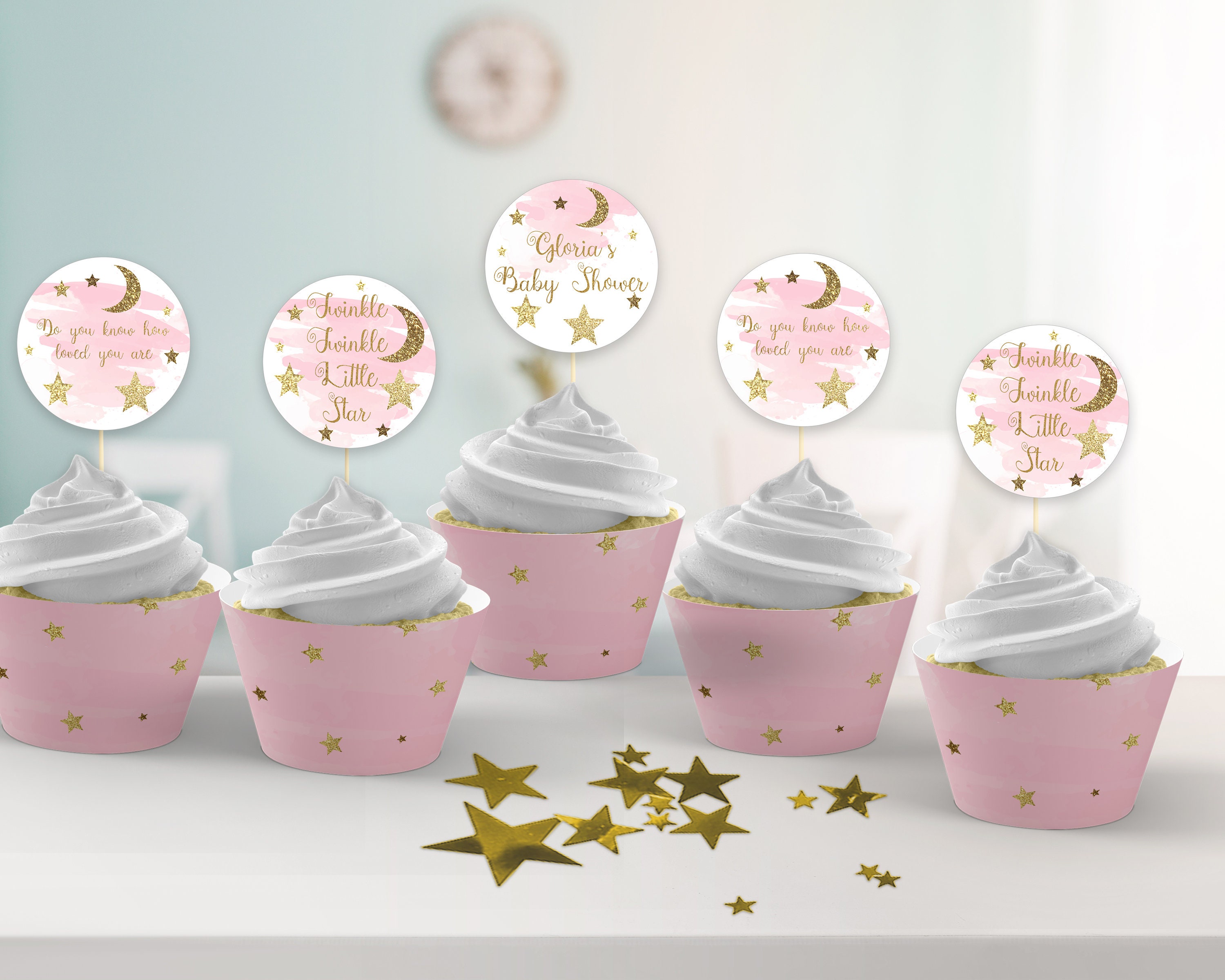 Twinkle Little Star Cupcake Toppers and Cupcake Wrappers Pink | Etsy