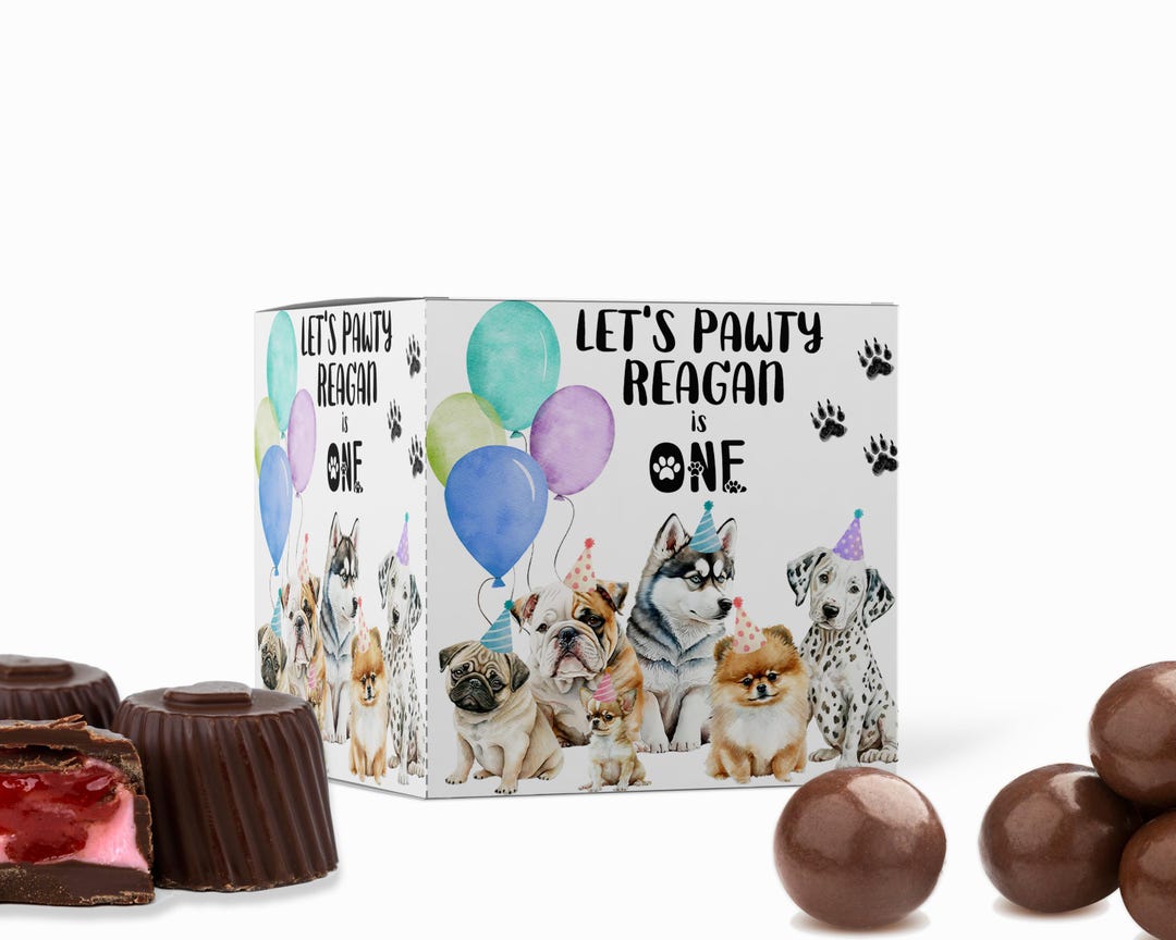 Let's Pawty Editable Favor Box Template Puppy First Birthday Party ...
