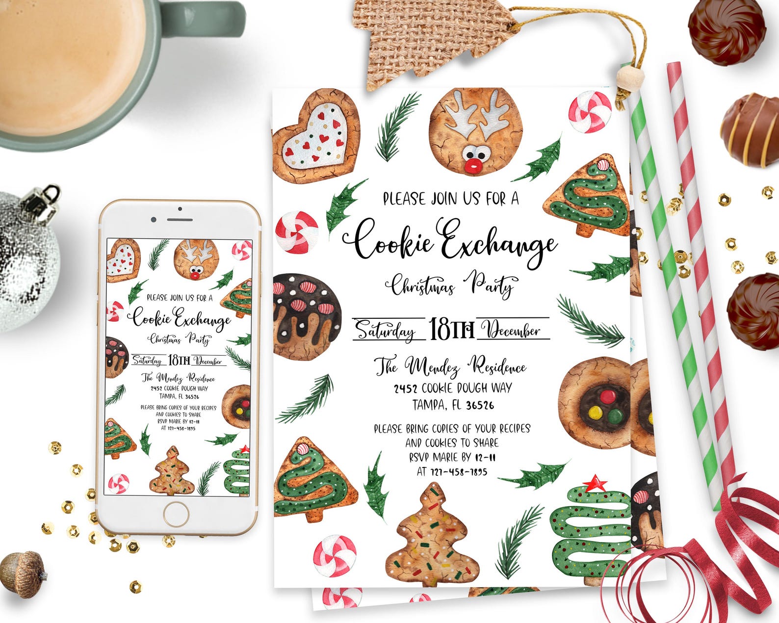 Editable Christmas Cookie Exchange Invitation Cookie Swap Invites ...