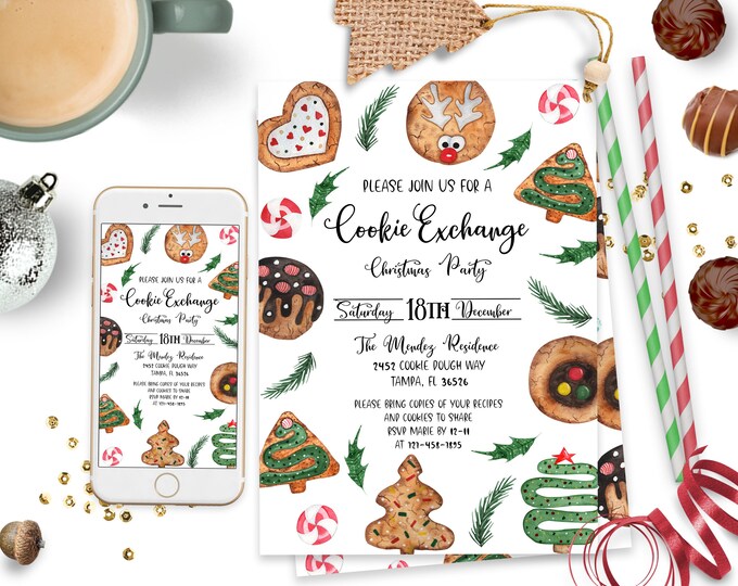 Christmas Party Invitation Template, Cookies and Cocoa Christmas ...