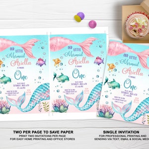 Mermaid First Birthday Invitation, Digital Mermaid Birthday Invite ...