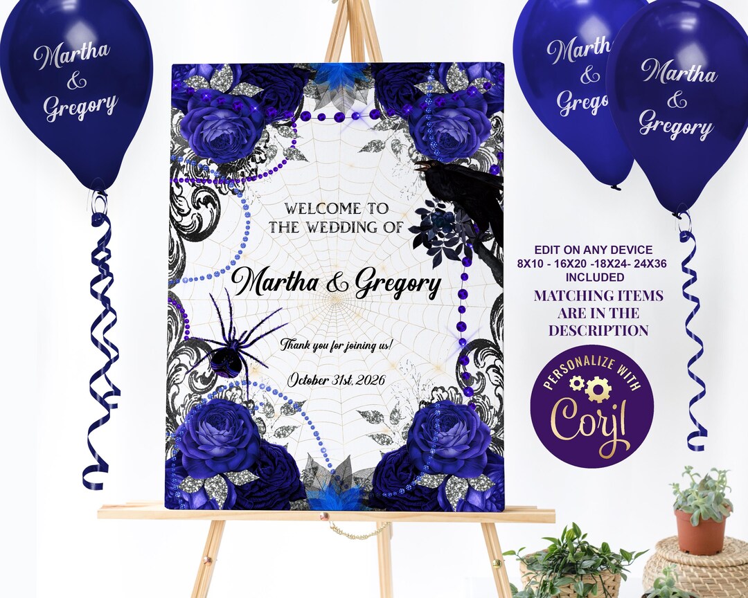 Gothic Wedding Welcome Sign Blue Floral Goth Wedding Decor Witch ...